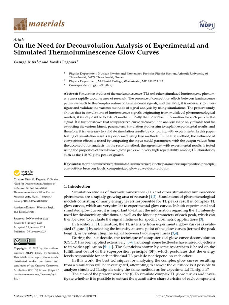 On the Need for Deconvolution Analysis of Experimental and Simulated Thermoluminescence Glow ...