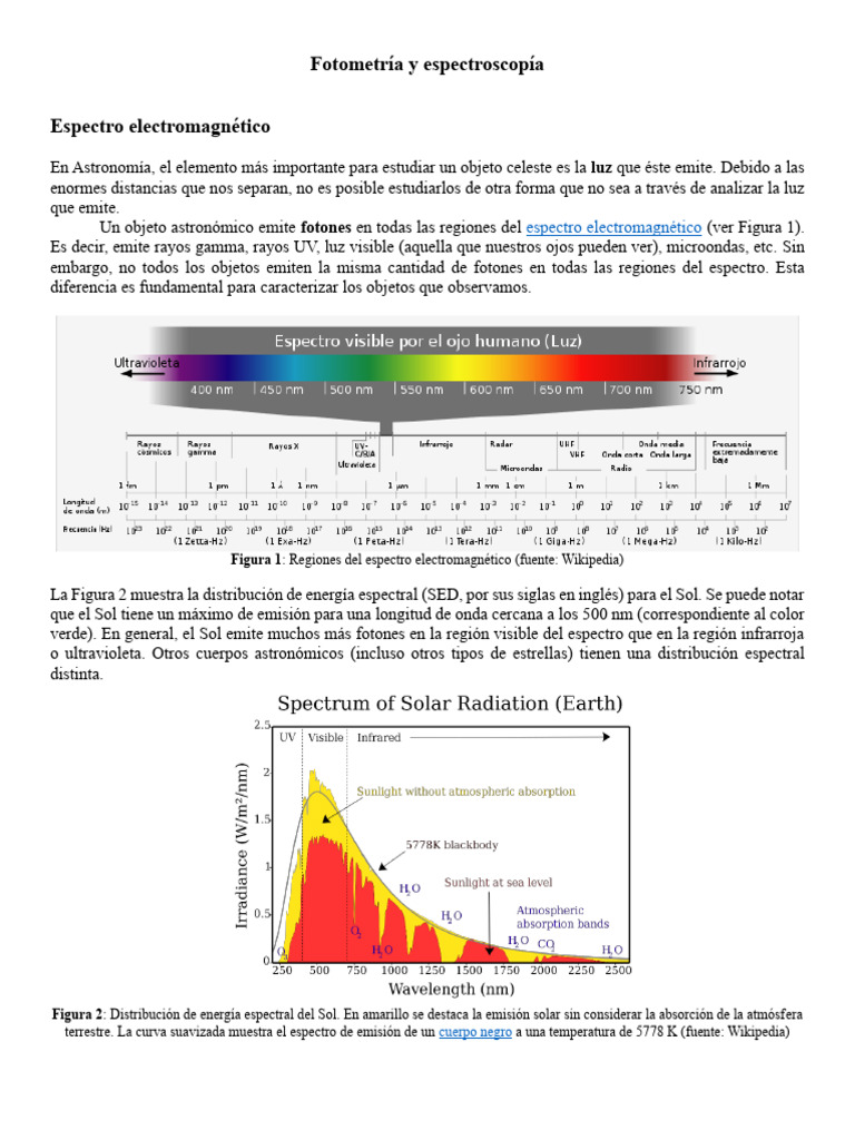 Fotometría y Espectroscopía (Resumen) | PDF | Espectroscopia | Espectro ...