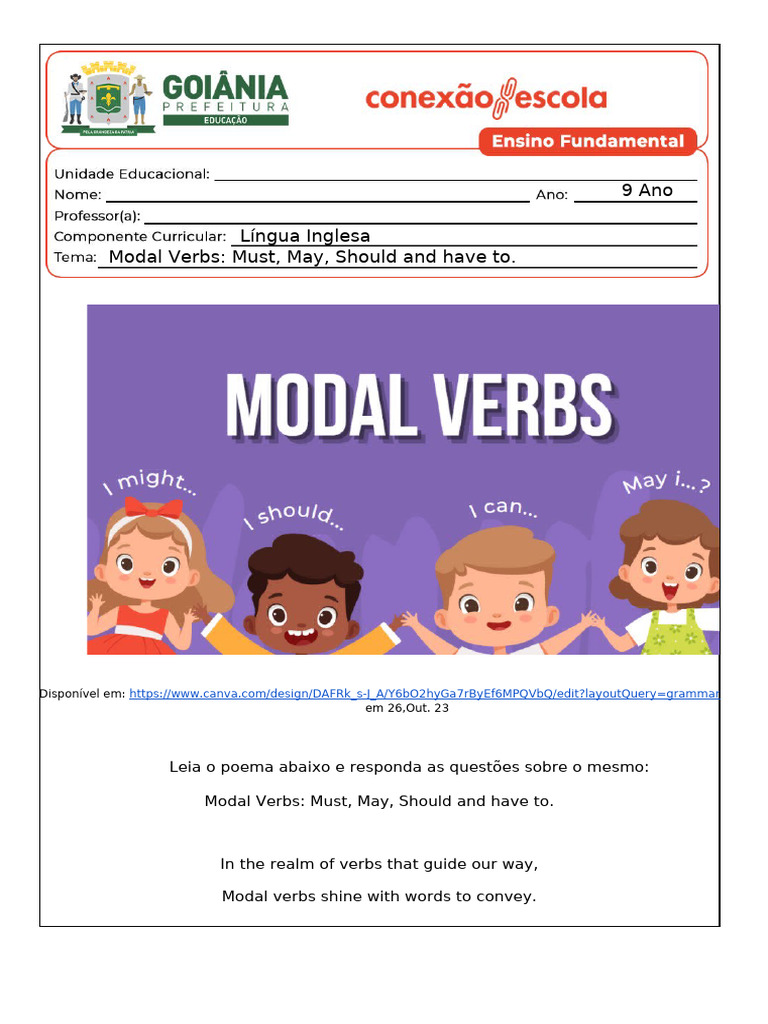 Atividade 1 - Modal Verbs - Must, May, Should and Have To. | PDF