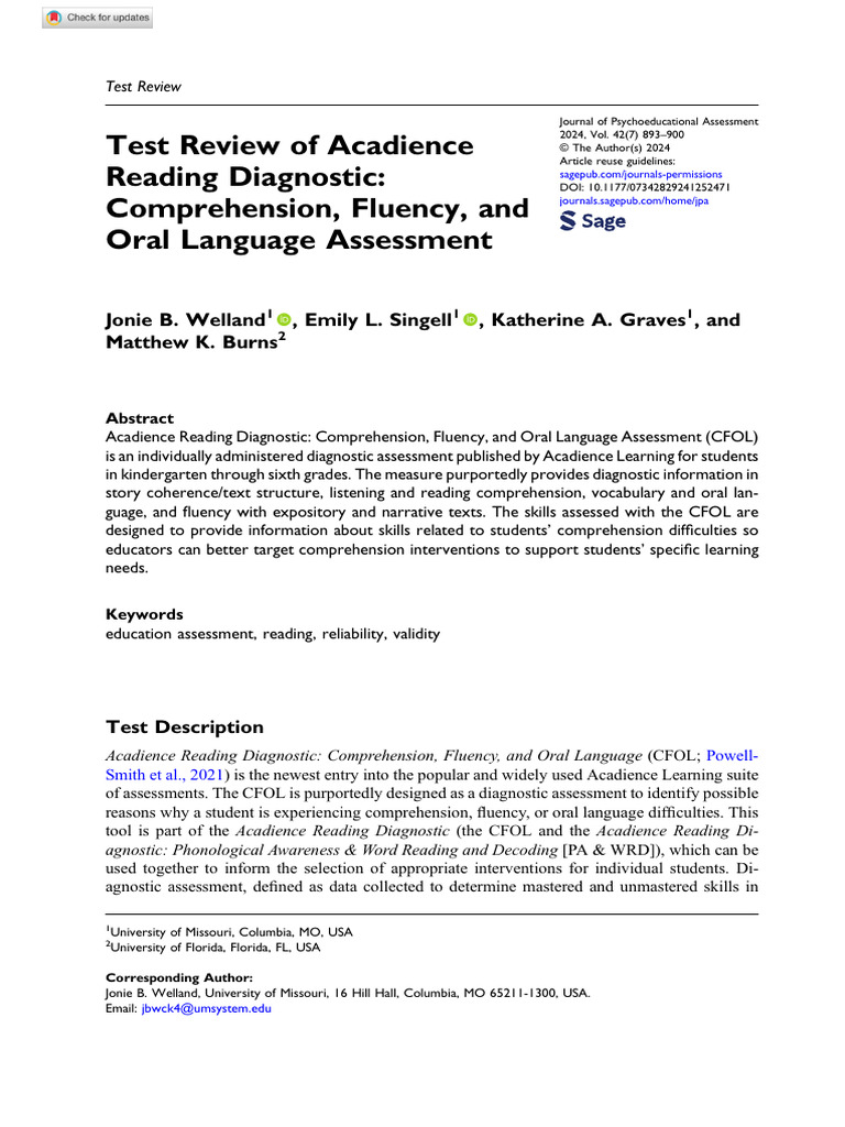 Acadience Reading Diagnostic Test Review | PDF | Validity (Statistics ...