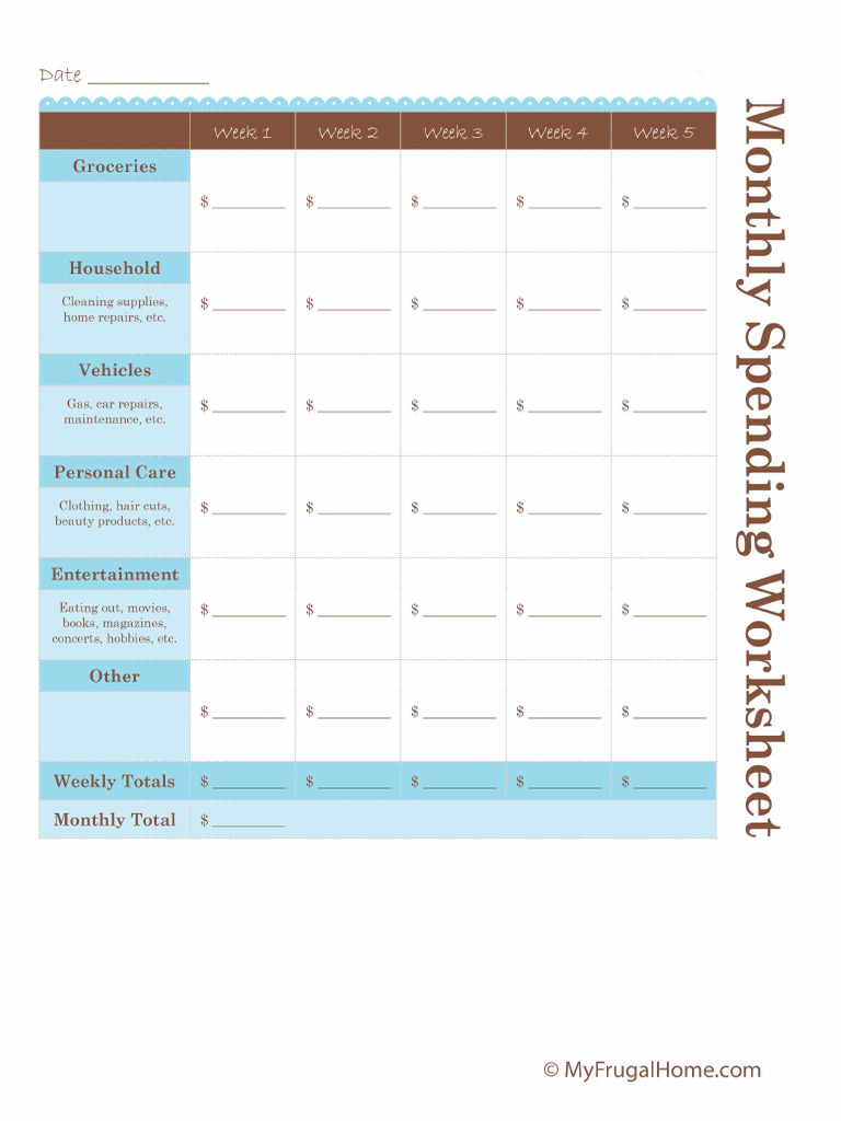 Monthly Spending Worksheet | PDF