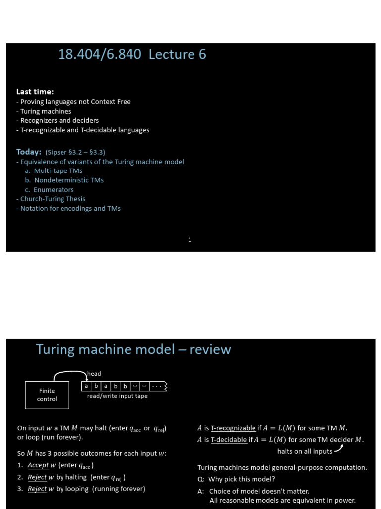 Lecture 06 - TM Variants, the Church-Turing Thesis | PDF | Computer ...