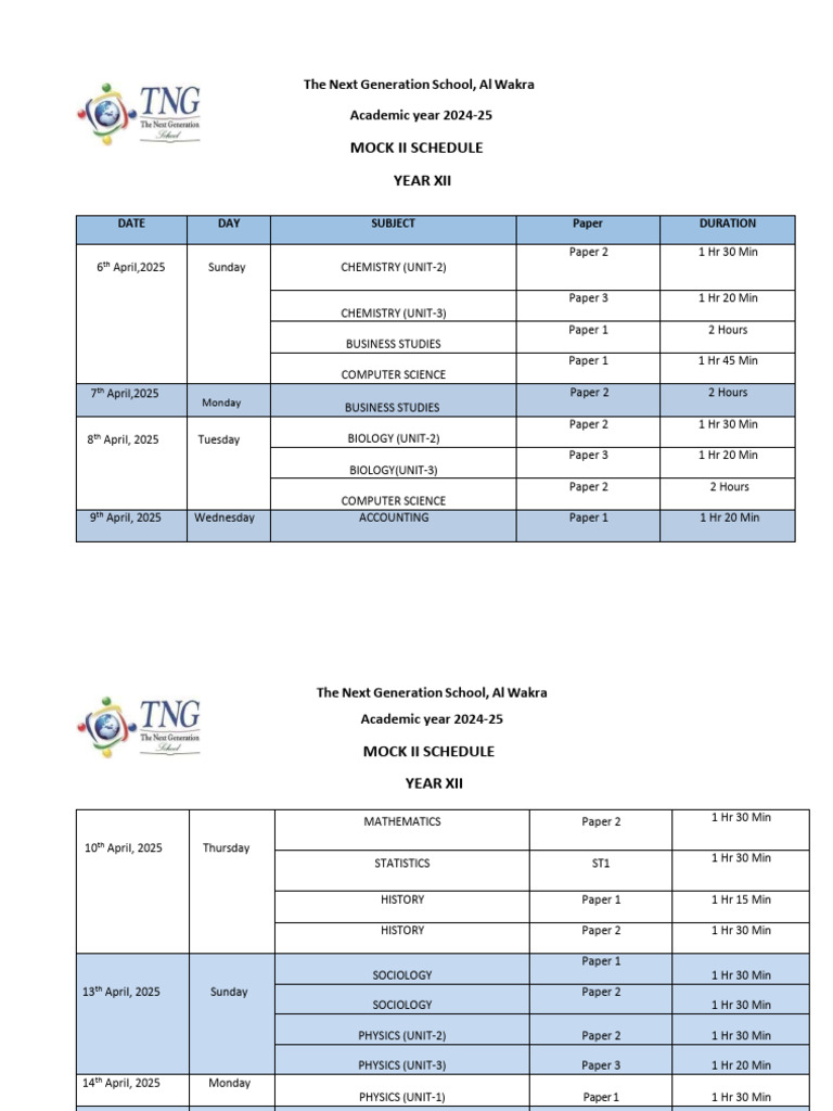 Year XII Mock Test Schedule 2024-25 | PDF | Science | Inquiry