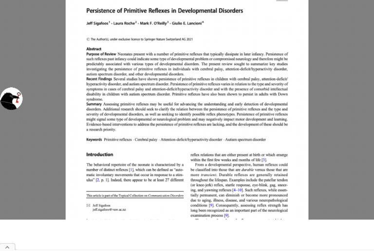 Persistence of Primitive Reflexes in Developmental Disorders - 10.1007:s40474-021-00232-2-Sci ...