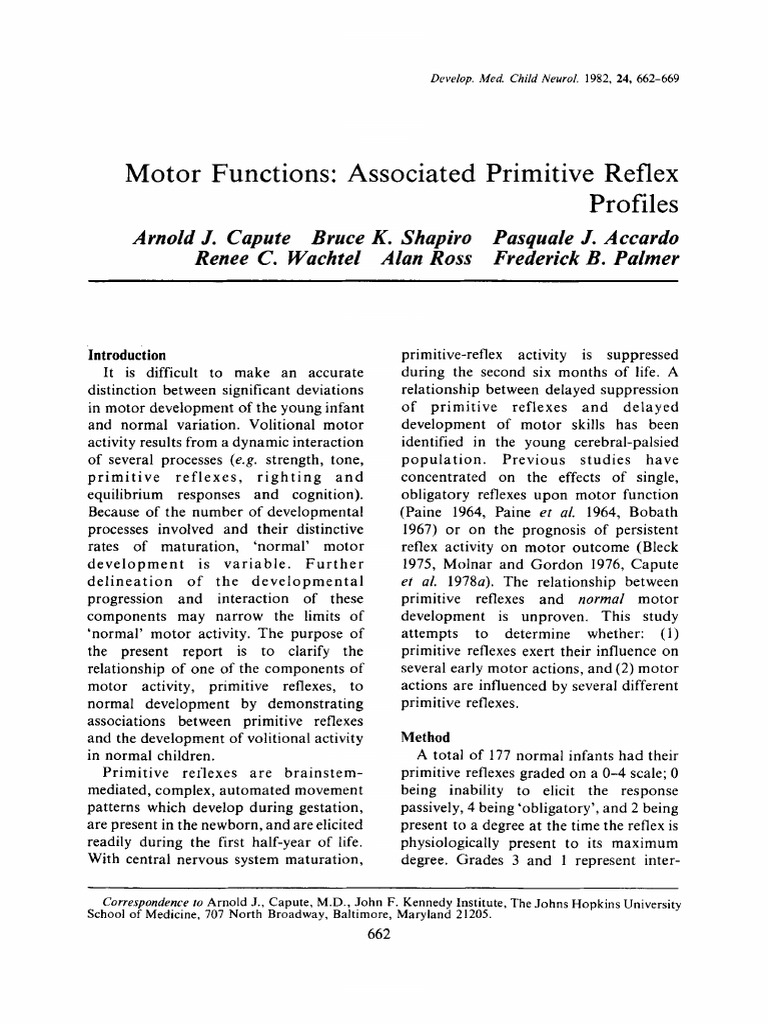 Motor Functions Associated Primitive Reflex Profiles | PDF | Anatomical ...