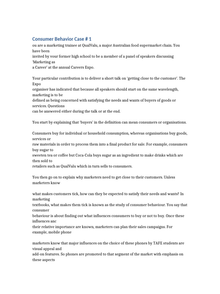 Consumer Behavior Case 1 | PDF | Marketing | Market Segmentation