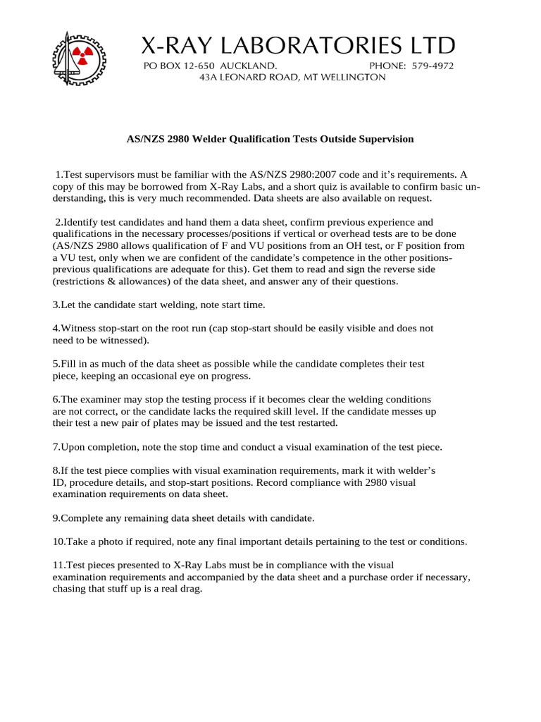 AS/NZS 2980 Welder Tests Overview | PDF
