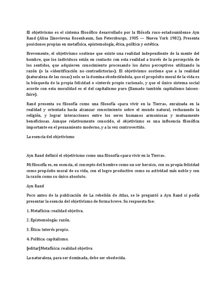 OBJETIVIMISMO | PDF | Objetivismo (Ayn Rand) | Filosofía