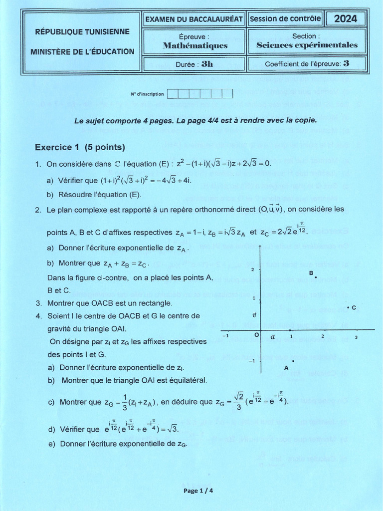 Bac Sciences 2024 Mathematiques Session Controle | PDF