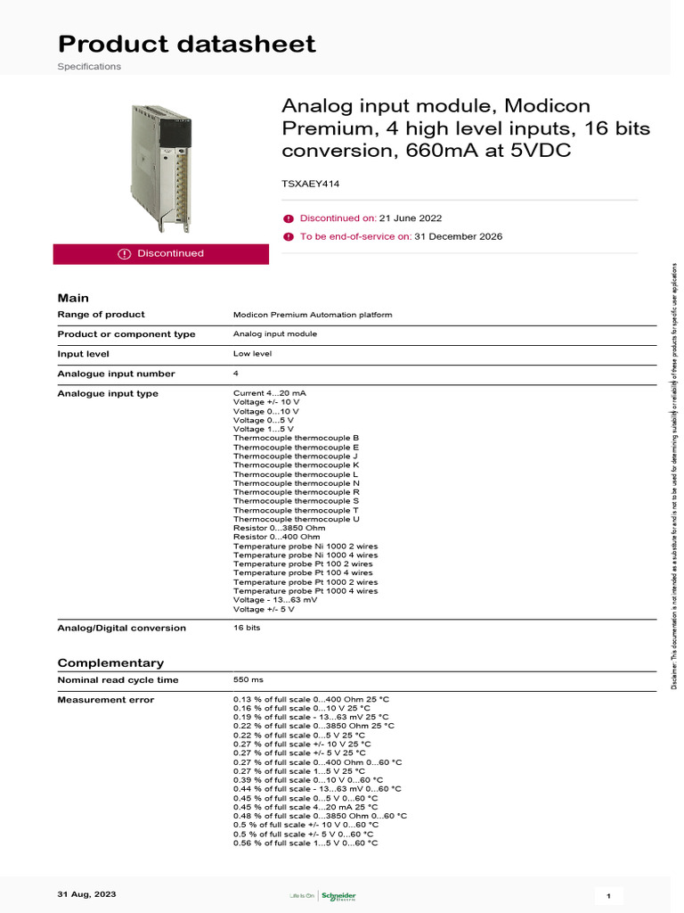 Modicon Premium_TSXAEY414 | PDF | Thermocouple | Resistor