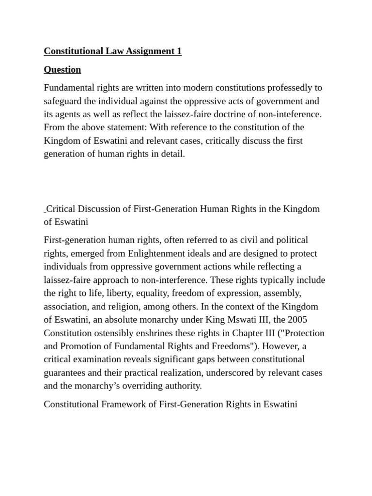 Constitutional Law Assignment | PDF | Human Rights | Constitution