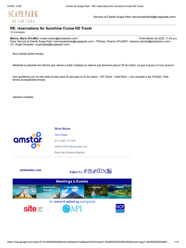 Correo de Scape Park - RE_ Reservations for Sunshine Cruise HD Travel | PDF
