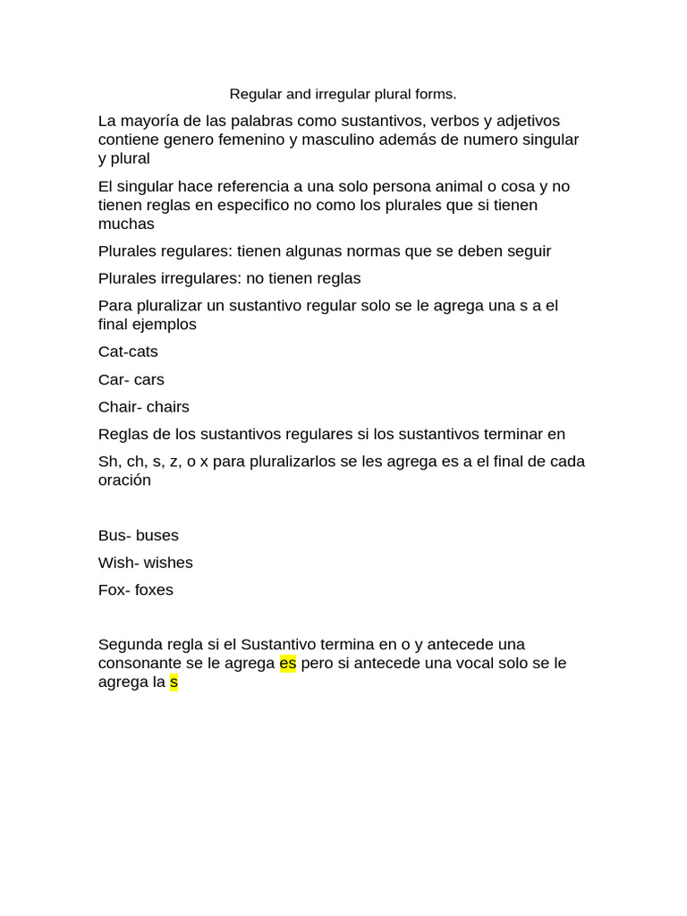 Formas Plurales: Regulares e Irregulares | PDF