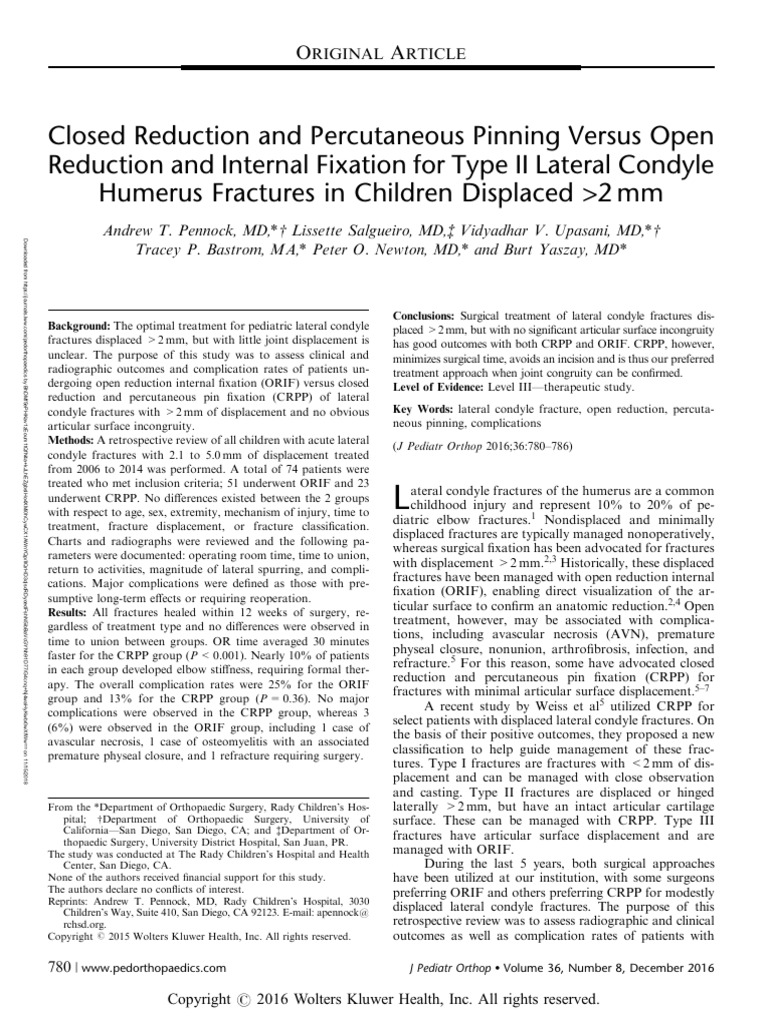 Closed Reduction and Percutaneous Pinning Versus.2 | PDF | Surgery ...