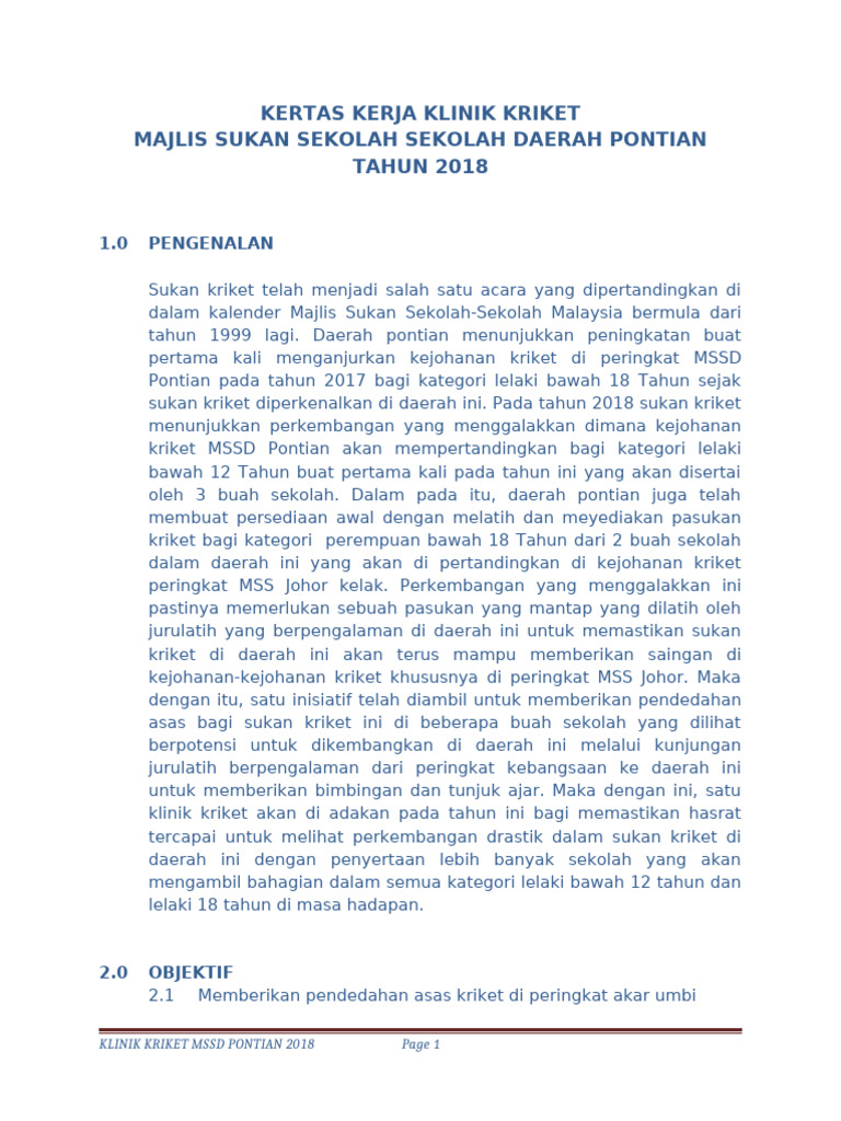 Kertas Kerja Klinik Kriket | PDF