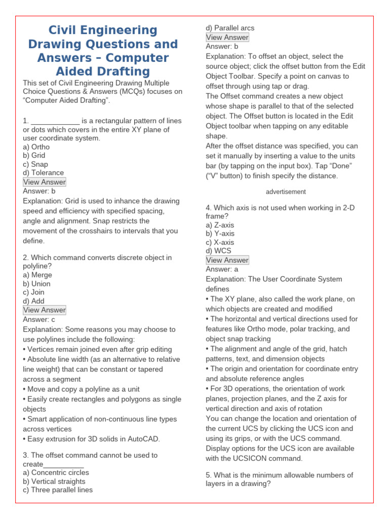 Civil Engineering Drawing Questions and Answers | PDF | Geometry ...