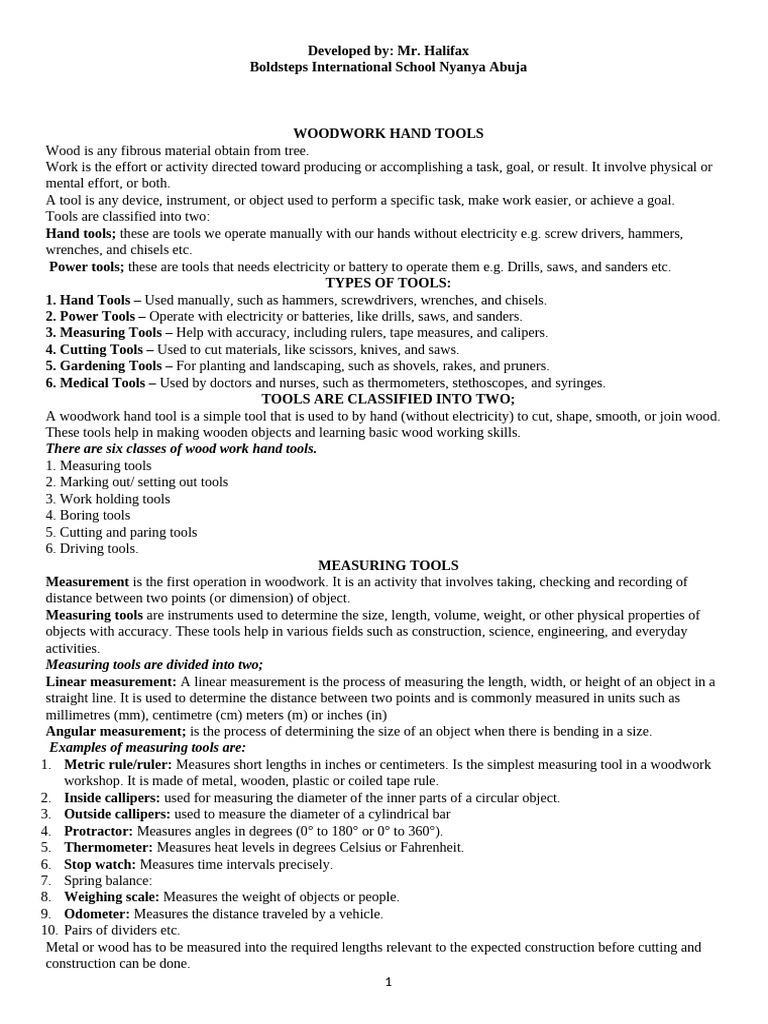 JSS1 Third Term Basic Technology | PDF | Screw | Drill