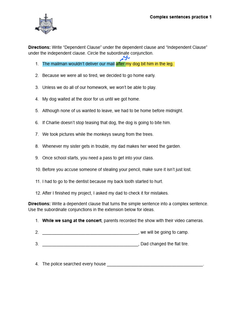 Complex Sentences Praticed 1 | PDF