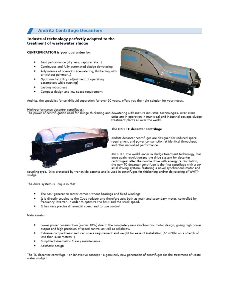 Andritz Centrifuge Decanters - pdf-1806138208 | PDF