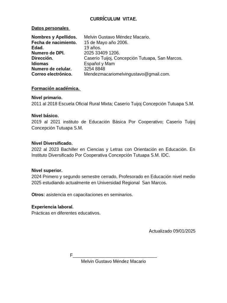 Currículum Vitae Melvin 2025 | PDF