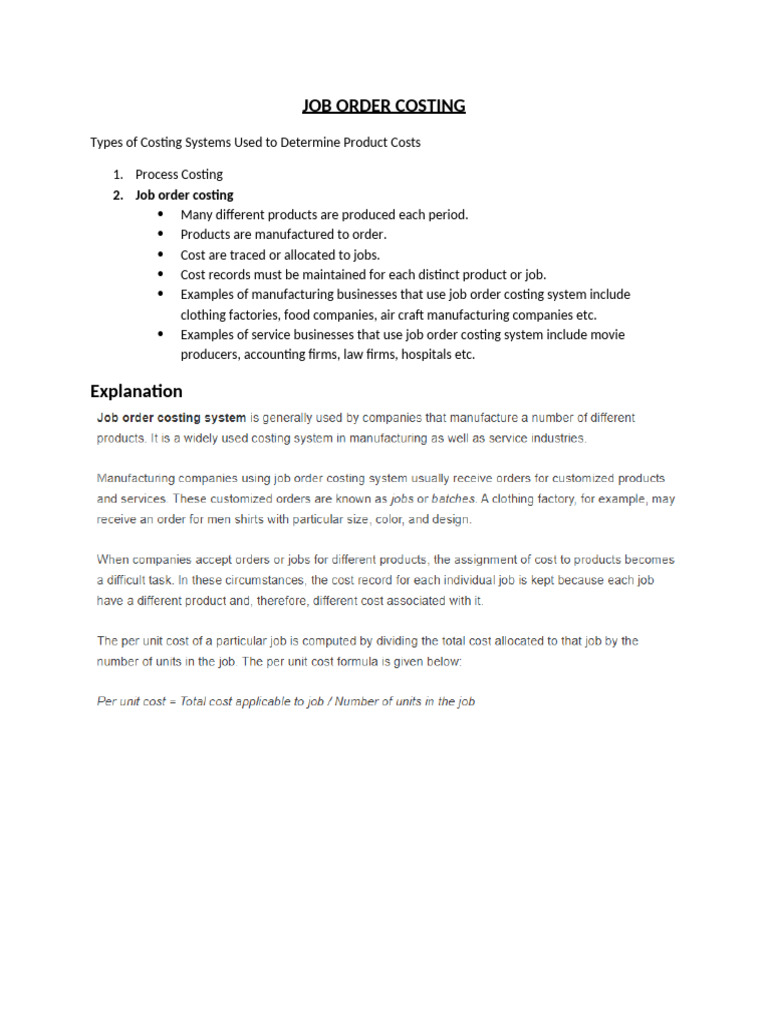 Job Order Costing Explained | PDF
