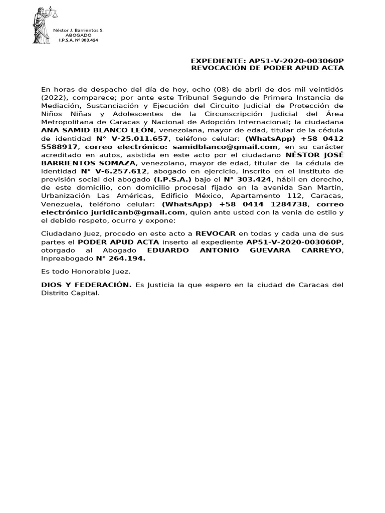 Revocación de Poder en Expediente AP51-V-2020 | PDF