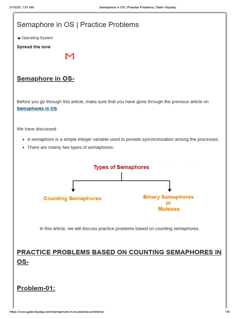 Semaphore in OS - Practice Problems - Gate Vidyalay | PDF | Computer Architecture | Computer Science
