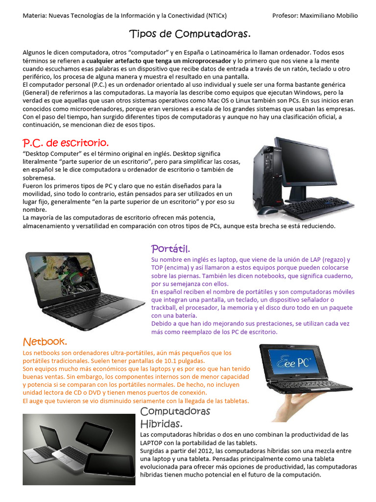 Tipos de Computadoras en 2010 | PDF | Ordenador portátil | Tableta