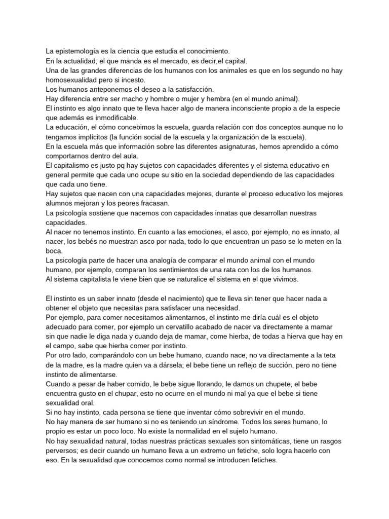 Epistemología y Educación en Humanos | PDF | Instinto | Humano