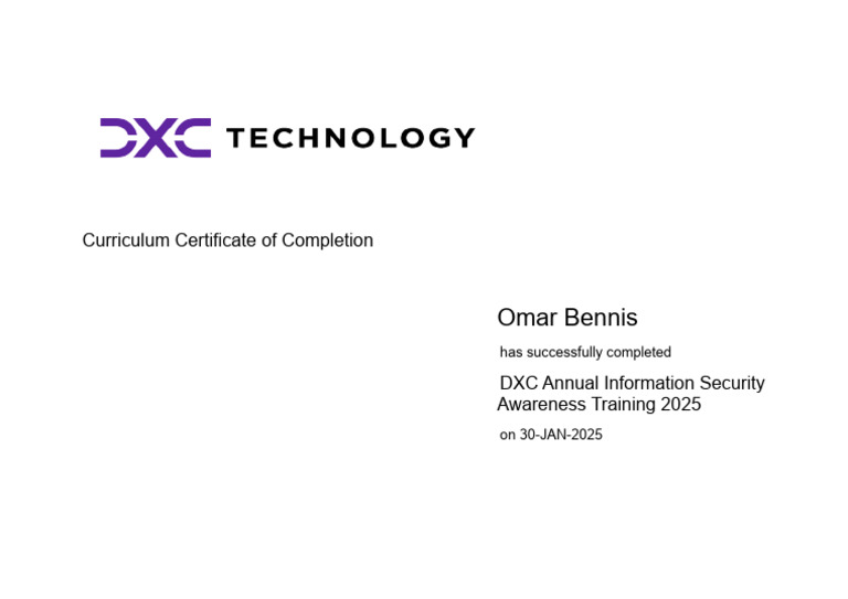 FY2025 DXC Annual Information Security Awarness Training 2025 ...