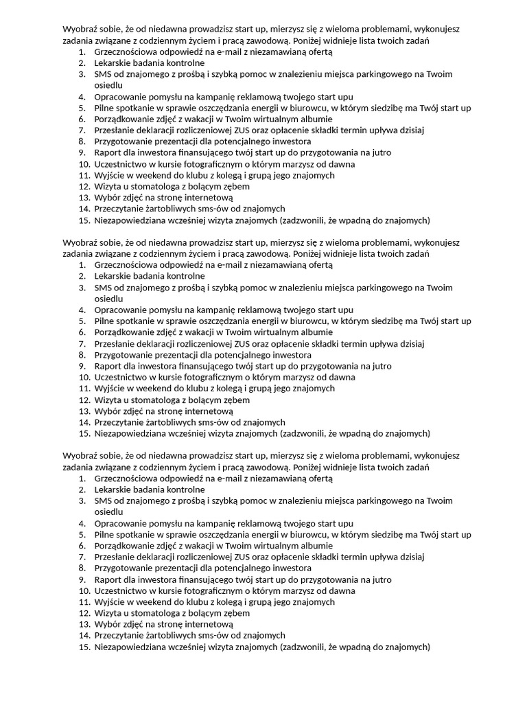 Cwiczenie - Matryca Czasu | PDF