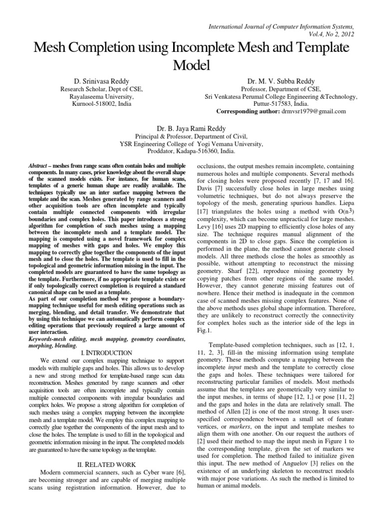 Mesh Completion Using Incomplete Mesh and Template Model: D. Srinivasa ...