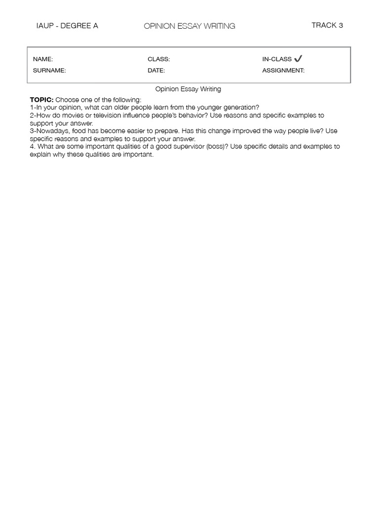 Opinion Essay - Class Assignment | PDF