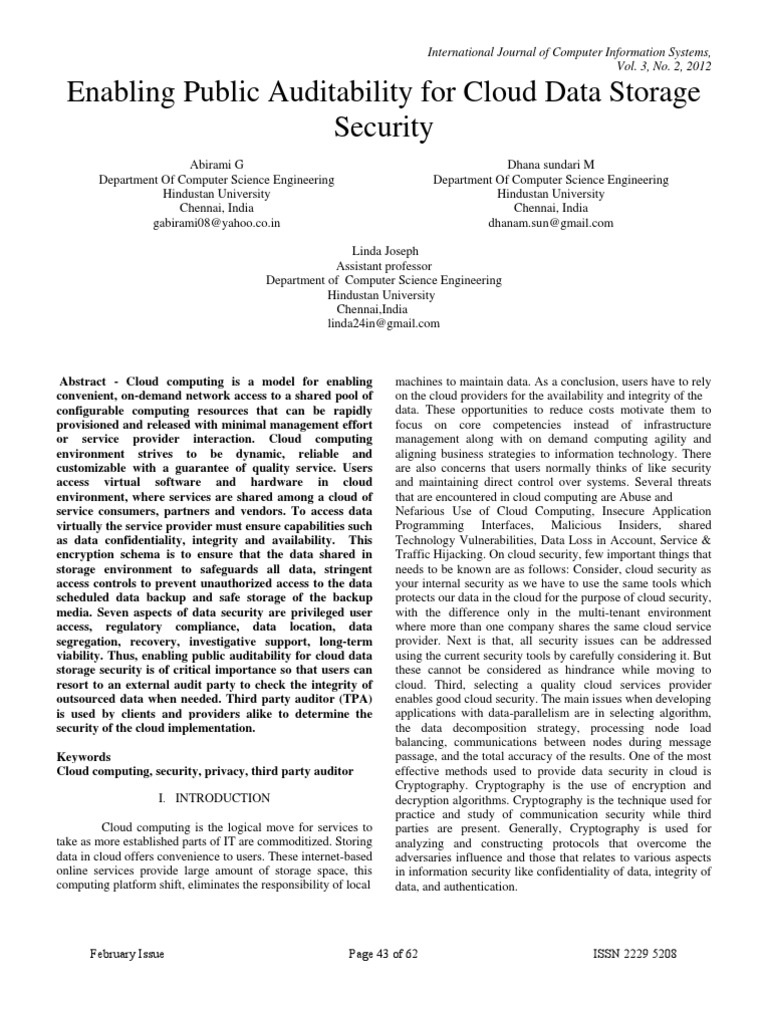 Enabling Public Auditability For Cloud Data Storage Security | PDF | Public Key Cryptography ...