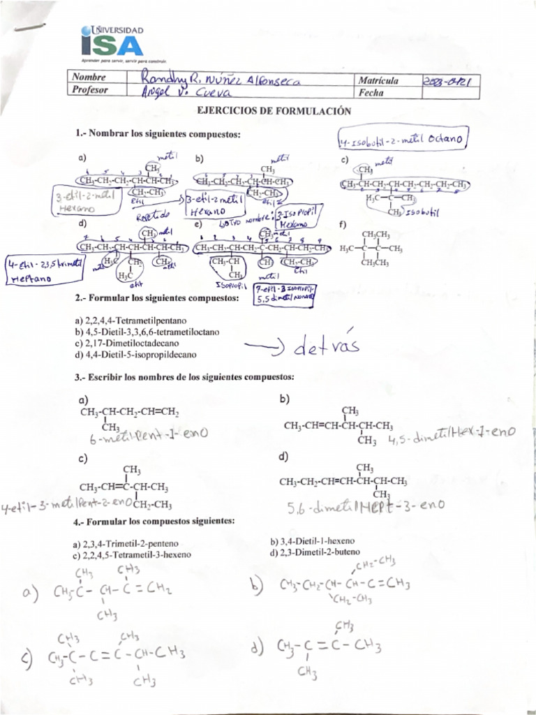 Ejercicios de Formulación Orgánica. | PDF