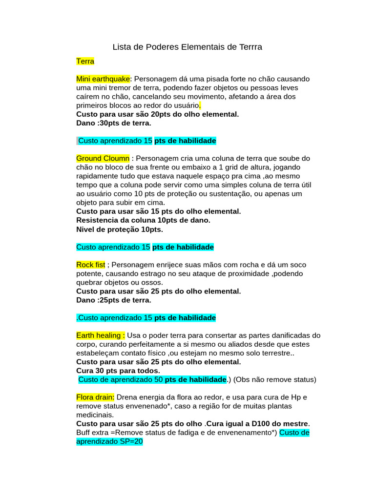 Lista de Poderes de Terra | PDF