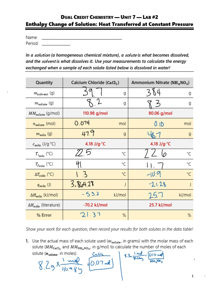 Calvin Mackey - U7 L2 - Enthalpy Change of Solution | PDF | Mole (Unit) | Enthalpy