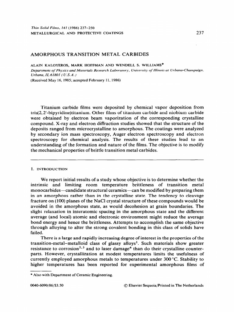 Amorphous Transition Metal Carbides | PDF | Amorphous Solid | Chemical Vapor Deposition