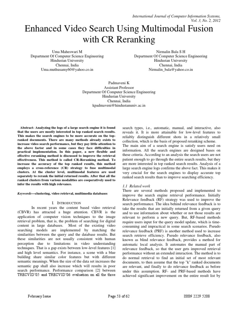 Enhanced Video Search Using Multimodal Fusion With CR Reranking | PDF | Information Retrieval ...