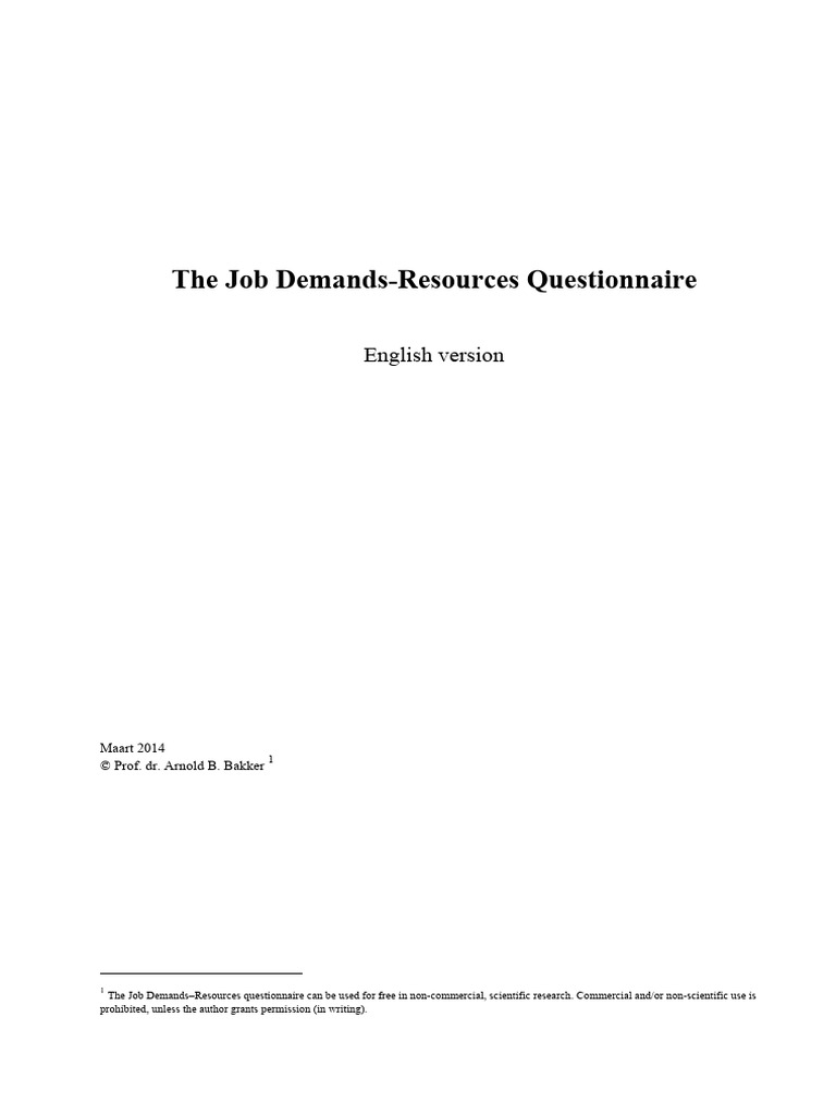 JD-R Questionnaire Bakker 2014 | PDF | Psychology | Social Psychology