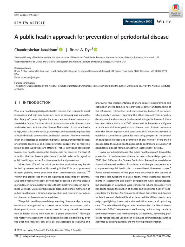 A Public Health Approach For Prevention of Periodontal Disease | PDF ...