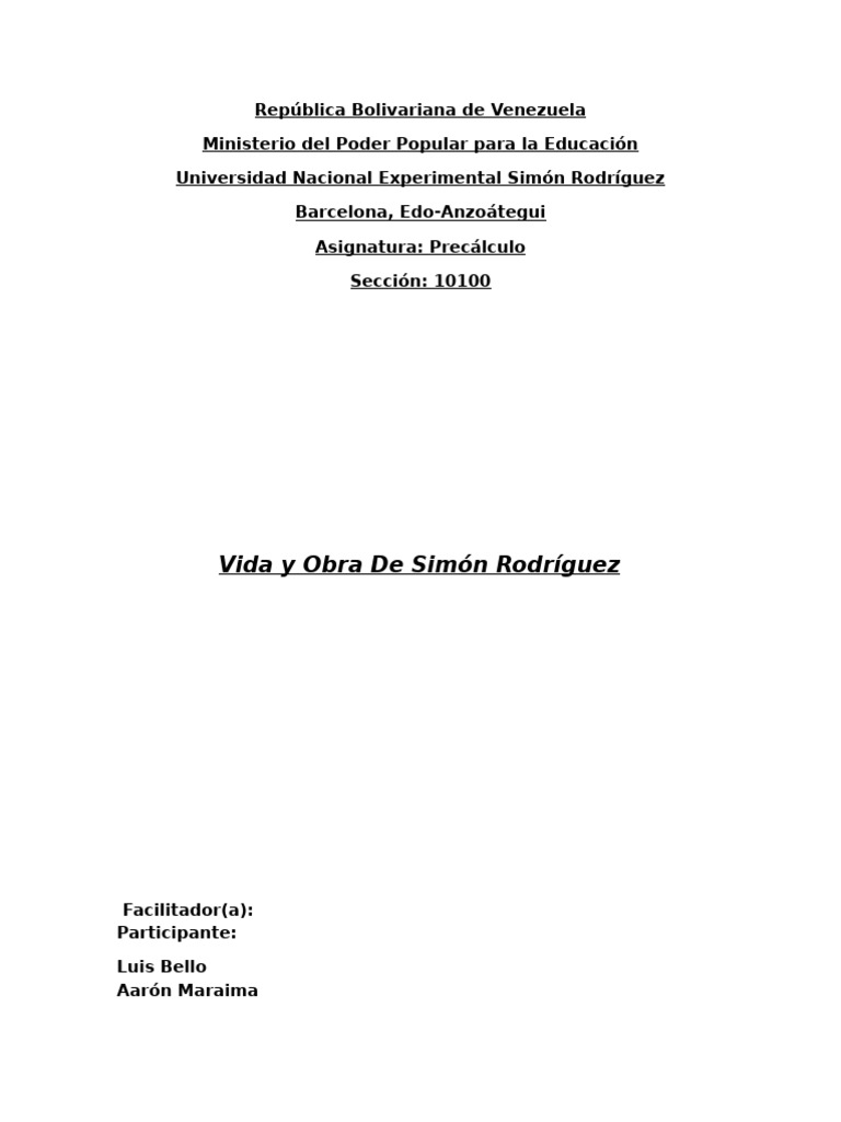 Vida y Obra de Simón Rodríguez. Aarón Maraima | PDF
