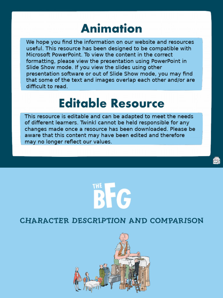 The BFG Character Description and Comparison PowerPoint | PDF ...