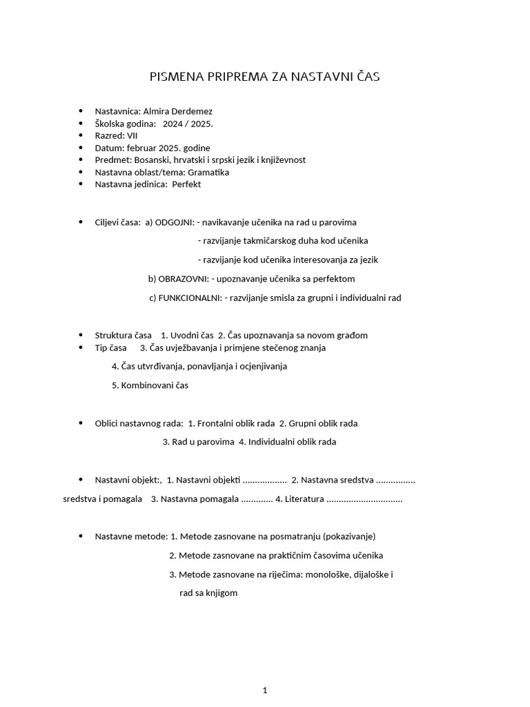4priprema Za Nastavni Sat Perfekt | PDF