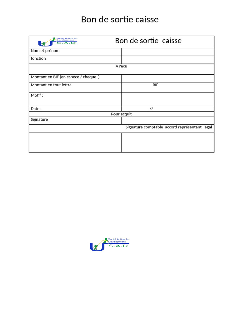 Bon de Sortie de Caisse Modèle | PDF