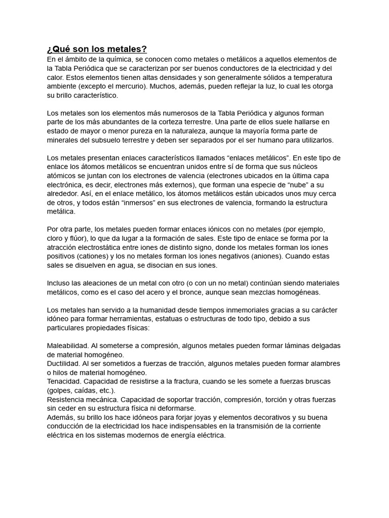 Metales | PDF | Rieles | Enlace químico