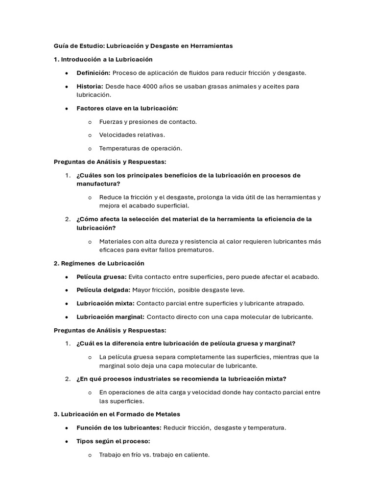 Guía de Estudio | PDF | Lubricante | Lubricación