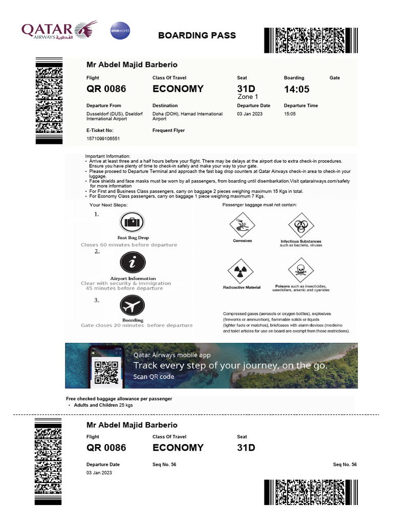 Boarding Pass for Mr. Abdel Majid Barberio | PDF | Baggage | Aviation
