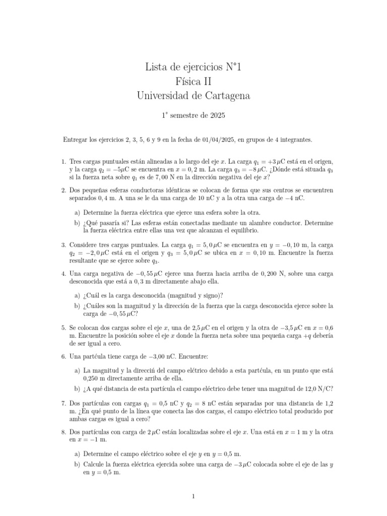 Lista N1 - F-Sica II | PDF