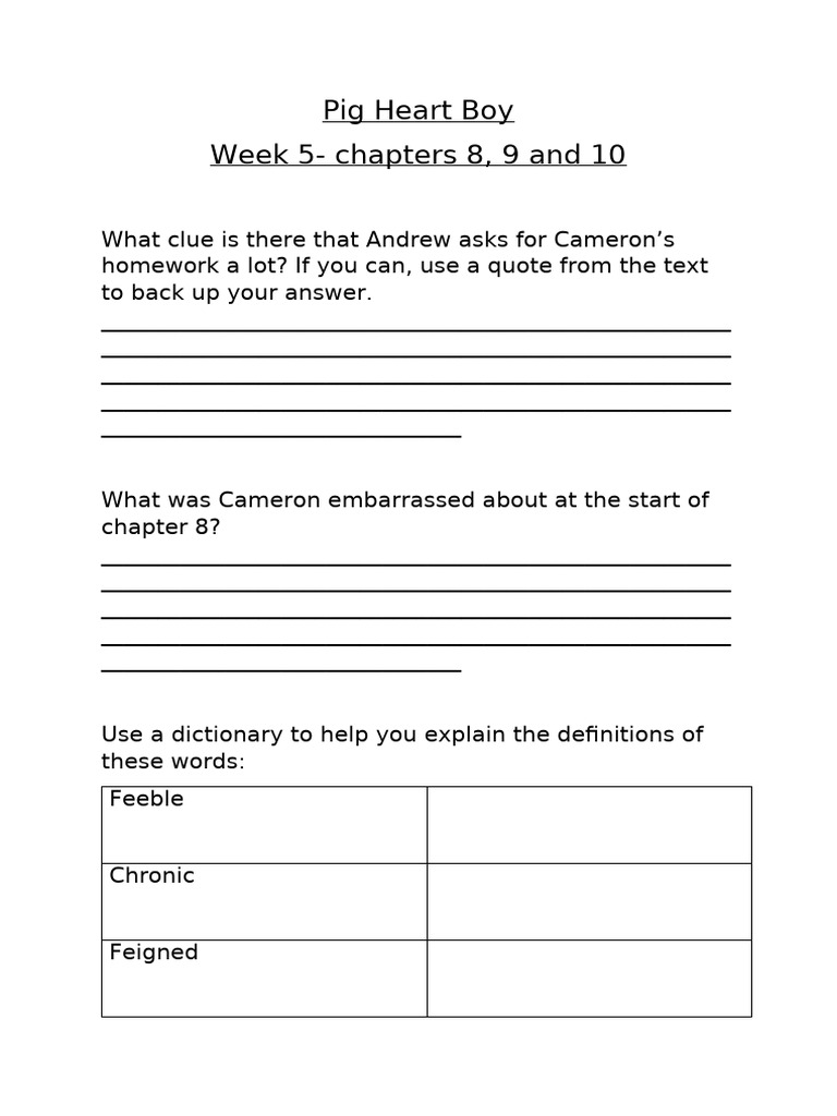 Analysis of Pig Heart Boy Chapters 8-10 | PDF